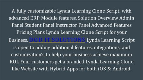 Ppt Lynda Learning Clone Script Dod It Solutions Powerpoint