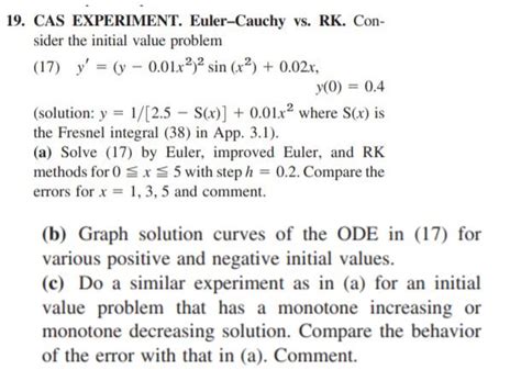 solved 19 cas experiment euler cauchy vs rk con sider