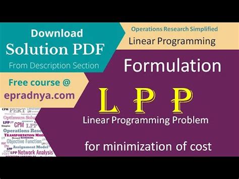 Formulation of linear programming problem for minimization of cost | Solution PDF - YouTube