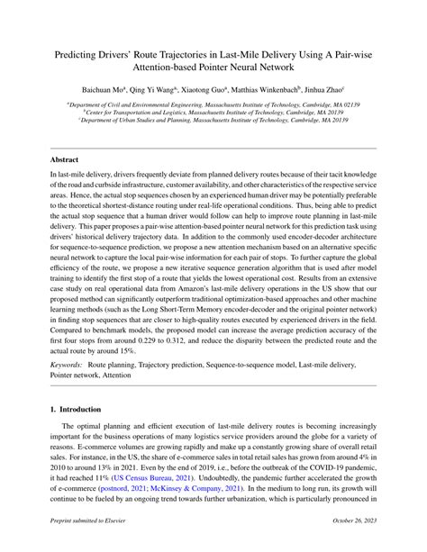 Pdf Predicting Drivers Route Trajectories In Last Mile Delivery Using A Pair Wise Attention