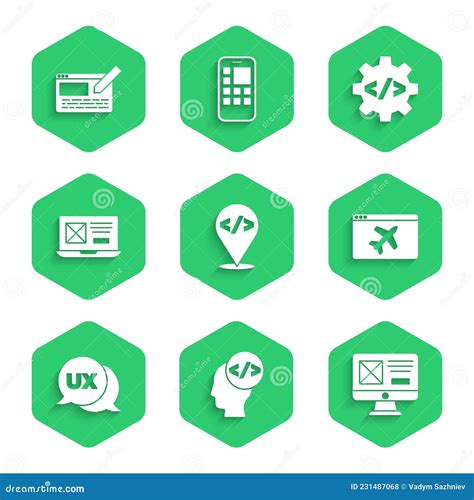 Set Front End Development Ui Or Ux Design Website Template And Icon