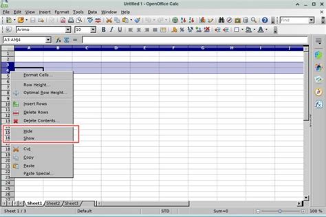 how to hide columns and rows in libreoffice and openoffice