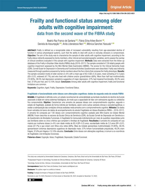 Pdf Frailty And Functional Status Among Older Adults With Cognitive