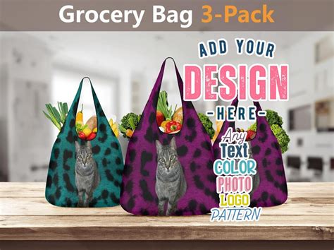 Personalized Grocery Bags 3 Pack Market Bags Custom Reusable Shopping