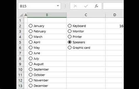 เพิ่มและจัดกลุ่มปุ่มตัวเลือกใน Excel