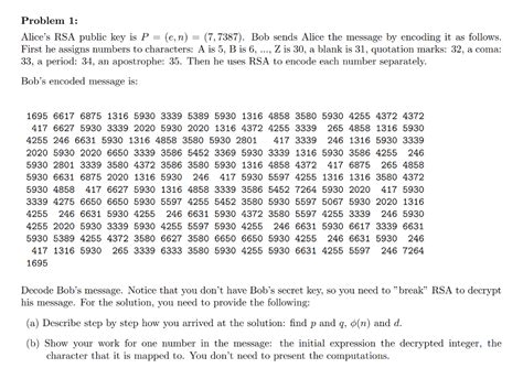 Solved Alices Rsa Public Key Is Pen77387 Bob Sends