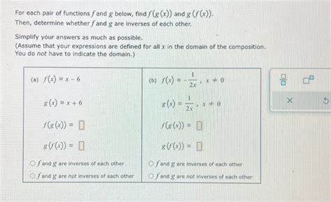solved for each pair of functions f and g