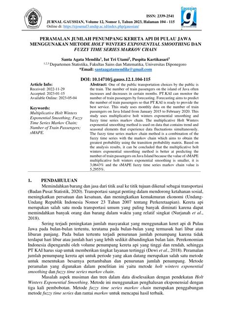 Pdf Peramalan Jumlah Penumpang Kereta Api Di Pulau Jawa Menggunakan
