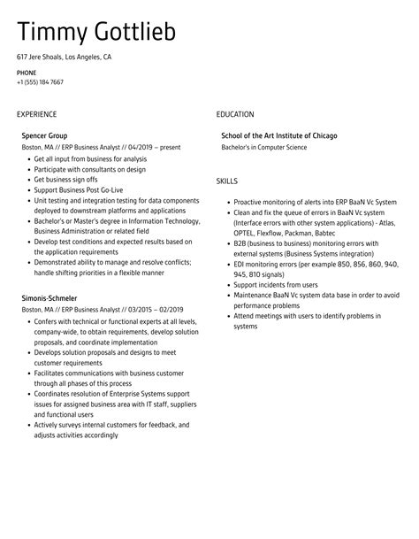 Erp Business Analyst Resume Samples Velvet Jobs