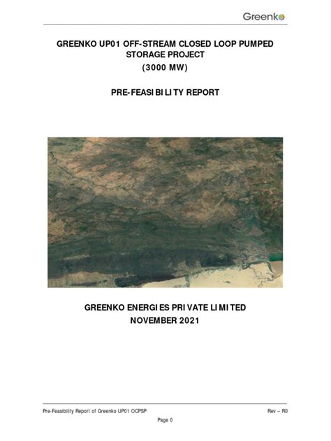 Pre Feasibility Report Greenko Up01 Off Stream Closed Loop Pumped