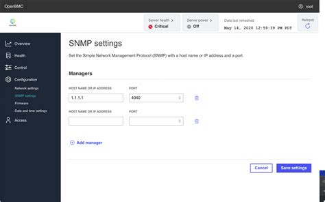 GUI FED Server Configuration SNMP Settings Issue Ibm Openbmc Dev GitHub