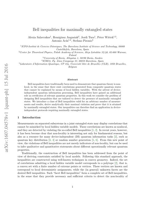 Pdf Bell Inequalities For Maximally Entangled States