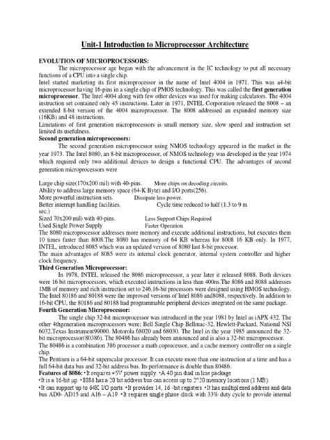 Unit 1 Introduction To Microprocessor Architecture Pdf Pdf Central
