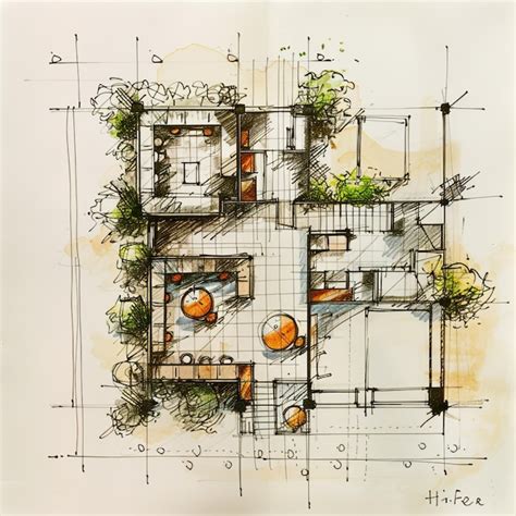 A Drawing Of A House With A Design That Says De On It Premium AI Generated Image