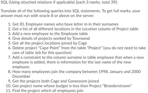 Solved Sql Using Attached Relations If Applicable Each 3