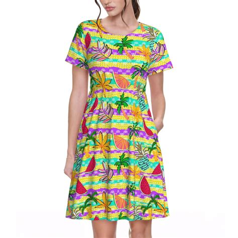 Coaee Multicolored Tropical For Casual Dress For Women Short Sleeve