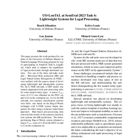 UO LouTAL At SemEval Task Lightweight Systems For Legal Processing ACL Anthology