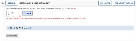 Solved Write An Exponential Function Y Abx For A Graph