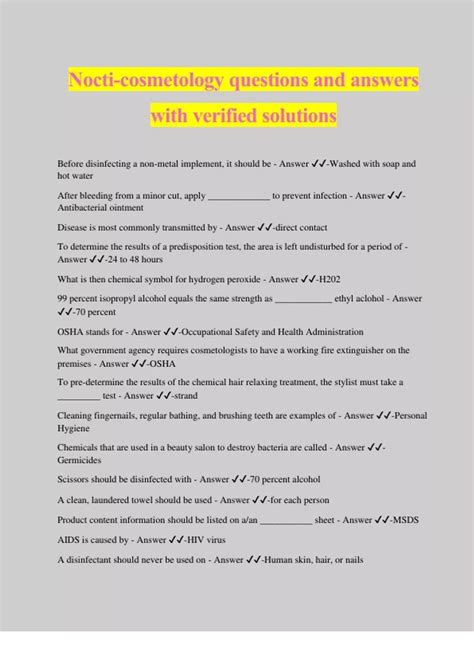 Nocti Cosmetology Questions And Answers With Verified Solutions Nocti