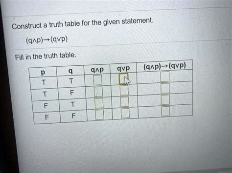 solved construct a truth table for the given statement q p qvp