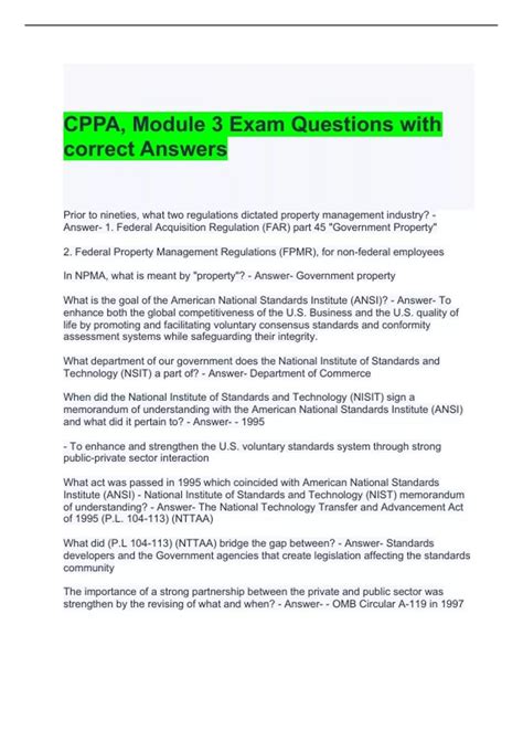 CPPA Module Exam Questions With Correct Answers NPMA CPPS Stuvia US