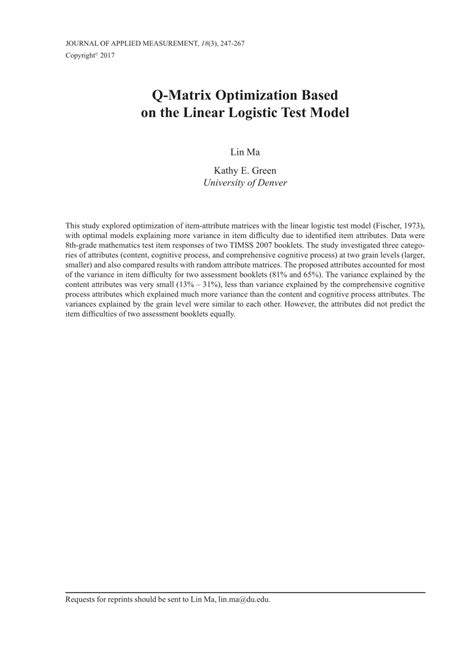 Pdf Q Matrix Optimization Based On The Linear Logistic Test Model