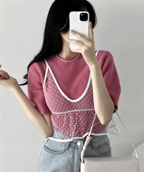 모코 도트 시스루 뷔스티에 블라우스 탑2col 에이블리