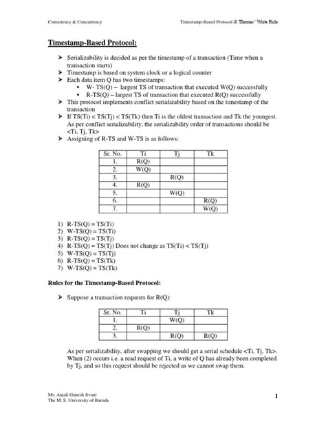 Timestamp Based Protocol Pdf Synchronization Computer Data