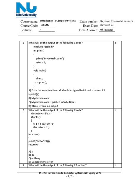 csci205 introduction to computer systems revision 03 answers pdf