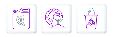 재활용 기호 바이오 연료 캐니스터 지구 지구 및 식물 아이콘이 있는 라인 재활용 쓰레기통을 설정합니다 벡터 0명에 대한 스톡 벡터 아트 및 기타 이미지 Istock