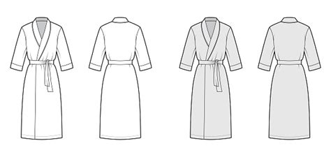 바스로브 드레싱 가운 테크니컬 패션 일러스트와 랩 오프닝 무릎 길이 오버사이즈 넥타이 팔꿈치 소매 0명에 대한 스톡 벡터 아트 및 기타 이미지 Istock