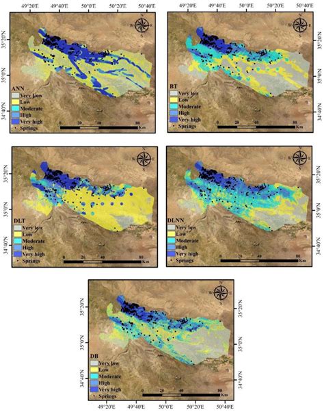 groundwater potential map using the four models ann bt dlt dlnn and