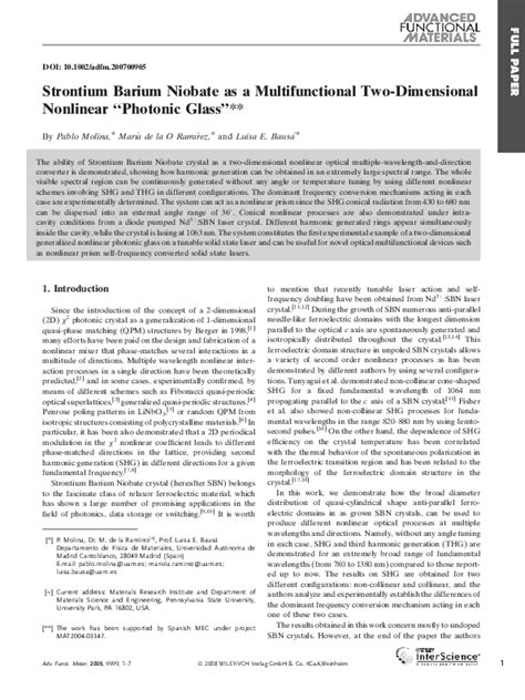 Pdf Strontium Barium Niobate As A Multifunctional Two Dimensional