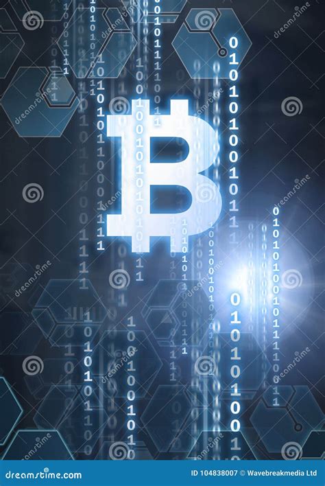 bitcoin graphic icon and binary code graphics stock illustration