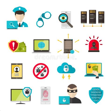 Internet Safety Icons Virus Cyber Attack Stock Vector Illustration Of Online Danger 64880770