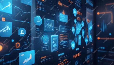 futuristic user interface with glowing blue and orange graphics and