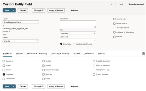Netsuite Applications Suite Creating Custom Entity Fields