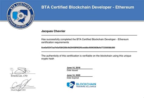 jacques chevrier on linkedin i received my blockchain developer