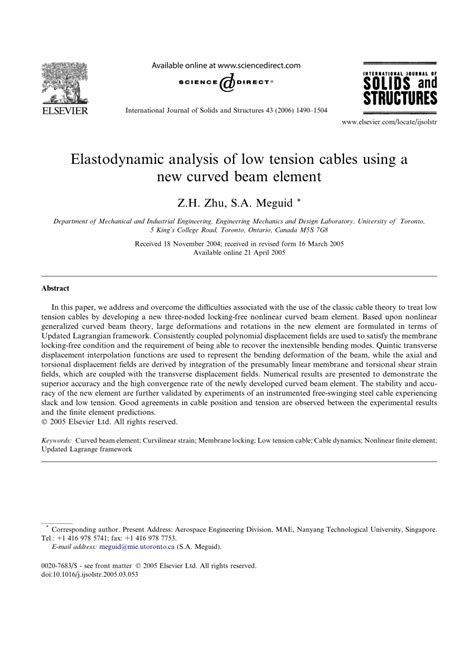 pdf elastodynamic analysis of low tension cables using a new curved