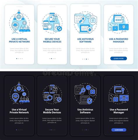 Privacy Protection Tips Onboarding Mobile App Page Screen Stock Vector Illustration Of