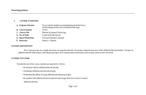 Networking Syllabus Information Networking Syllabus I Course Overview A Program Outcome