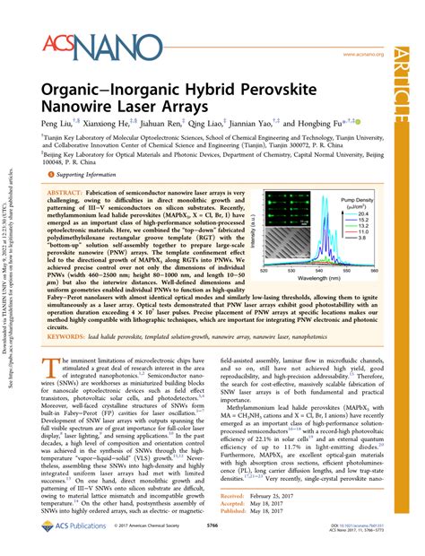 Pdf Organic Inorganic Hybrid Perovskite Nanowire Laser Arrays