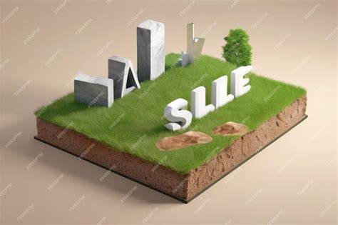 3d Land Sign Against Lawn On Cubicle Soil And Geology Cross Section