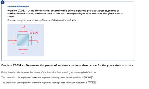 Solved Required Information Problem 07 032 Using Mohr S Chegg Com