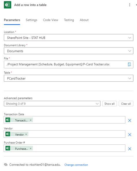 flow to copy excel row from one spreadsheet table to another