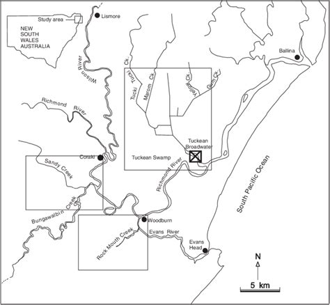 Location Of Sandy Creek Rocky Mouth Creek And Tuckean Swamp On The