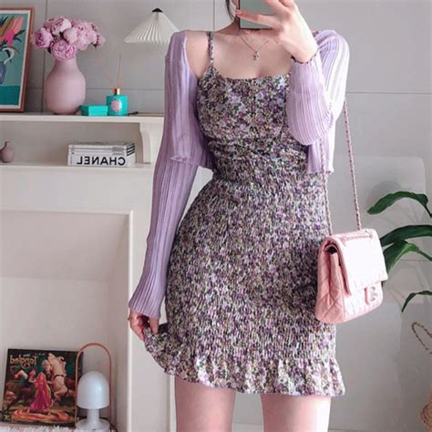 바이올렛 플라워 원피스 가디건 Set