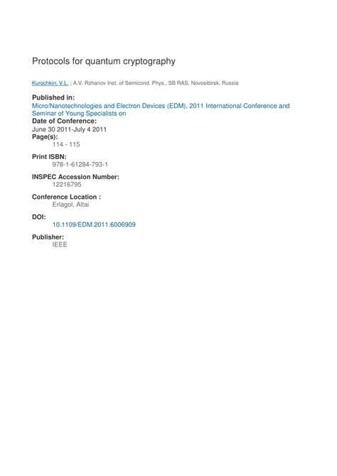 Pdf Protocols For Quantum Cryptography