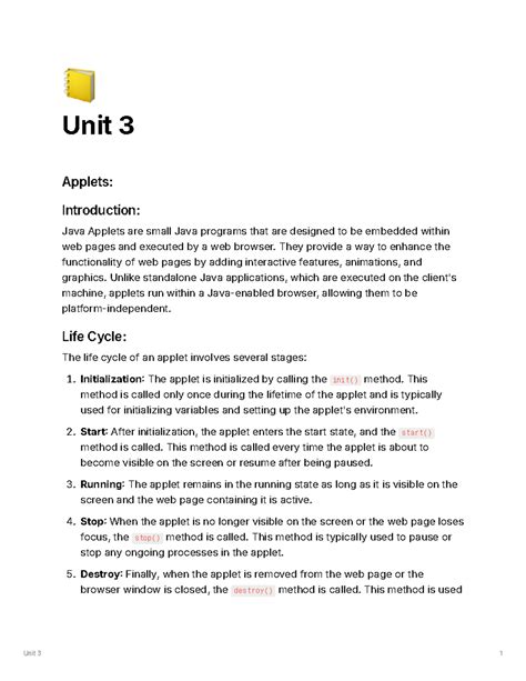 Java Full Unit 3 Unit 3 Include Several Topics Which Are Unit 3 Applets And Event Handling 31