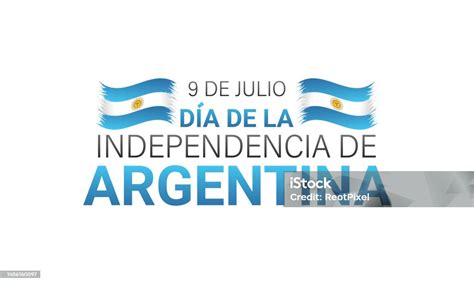 7 월 9 일 행복한 아르헨티나 독립 기념일 스페인어로 편지 배너 인사말 카드 아르헨티나 독립 기념일 축하 포스터를위한 벡터 템플릿 깃발 흔들기 벡터 일러스트레이션 3차원